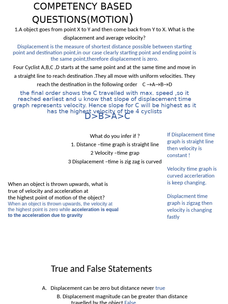 Competency Based Questions (Motion) | PDF | Velocity | Acceleration