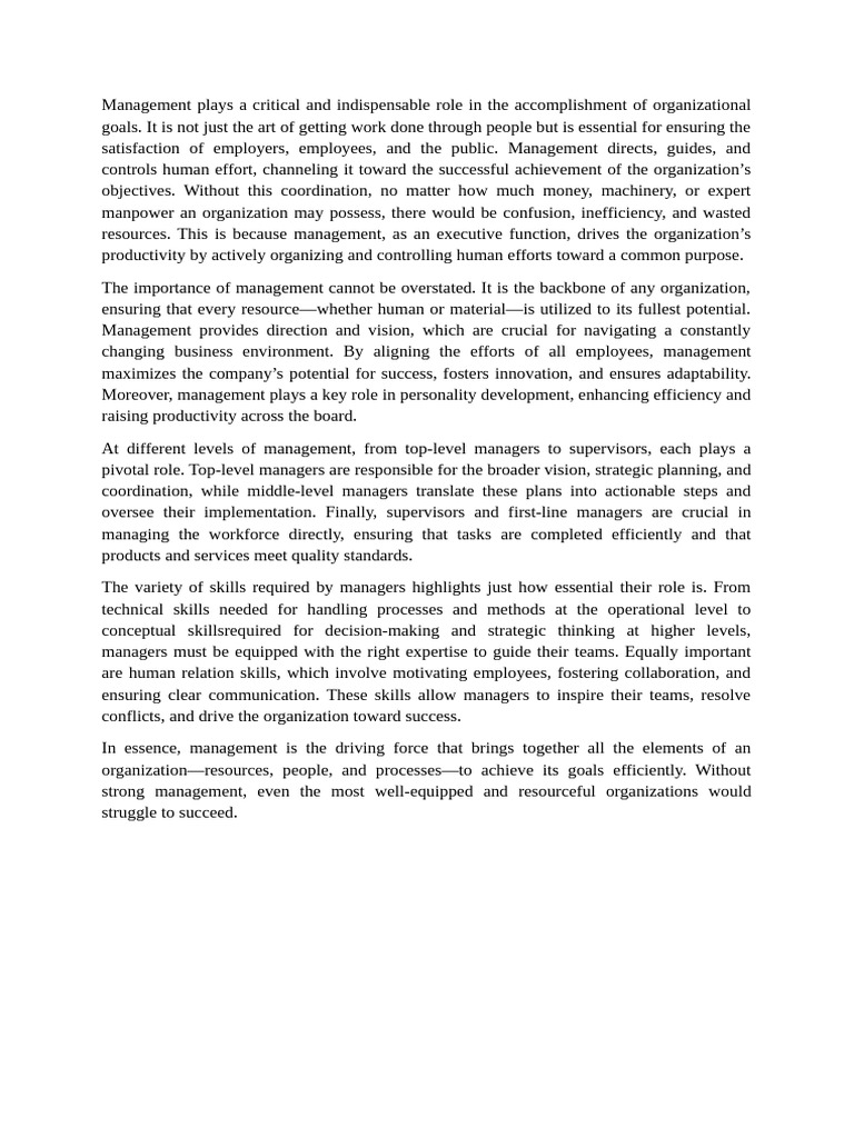 The Importance of Management | PDF | Goal | Human Resources