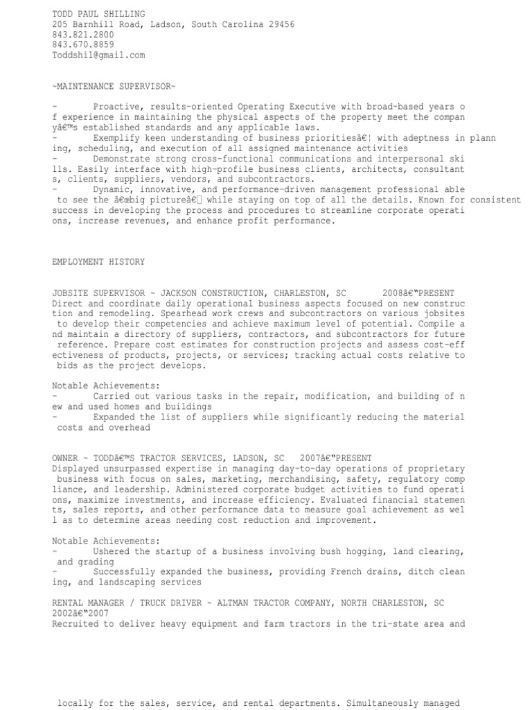 Maintenance Supervisor - Any Industry | PDF | Professional ...