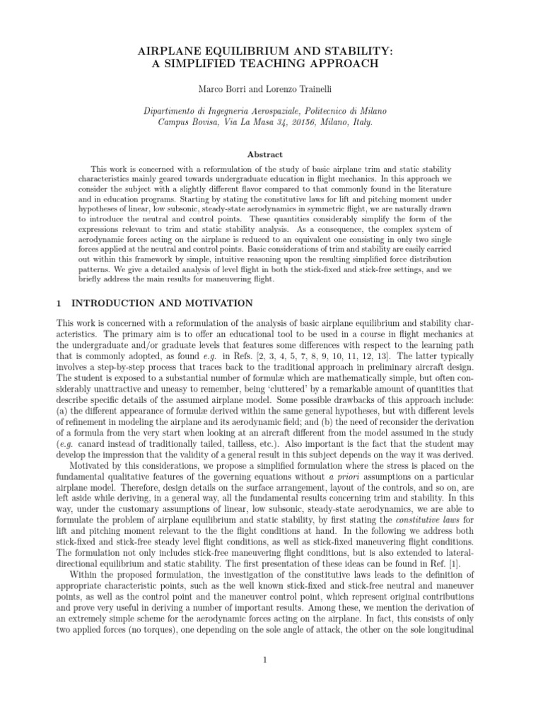 Longitudinal Equilibrium Stability | PDF | Force | Aerodynamics