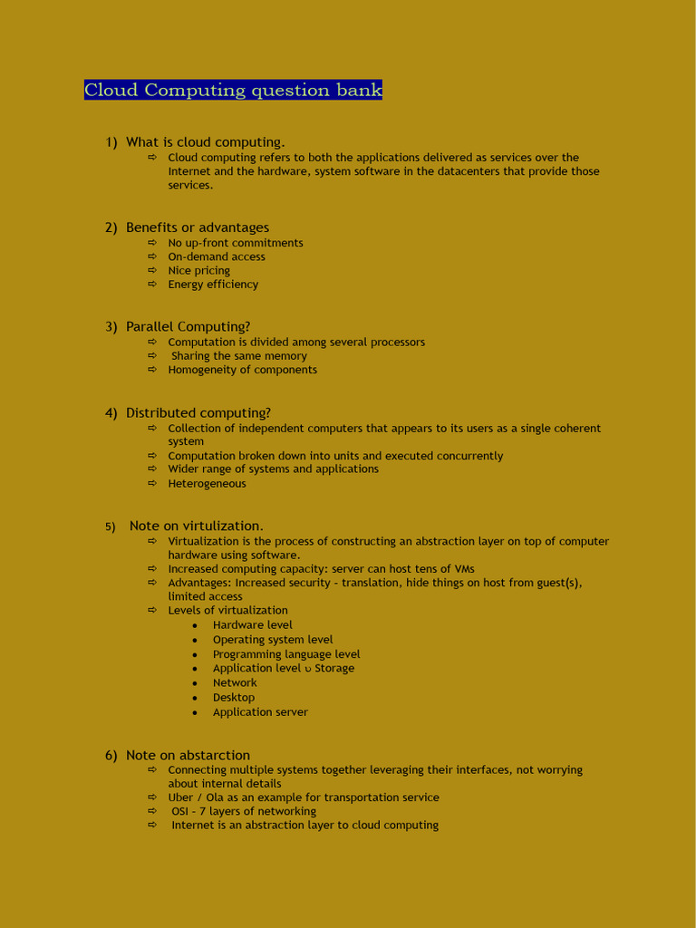 Cloud Computing Question Bank | PDF | Cloud Computing | Virtualization