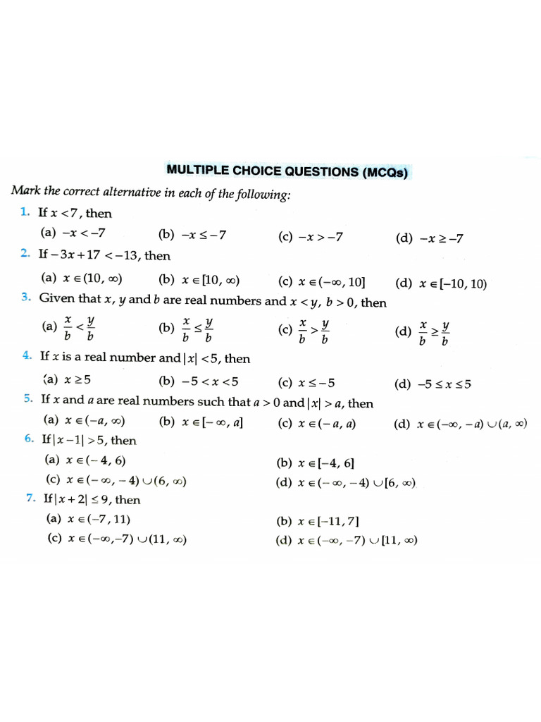 Inequality Multiple Choice Questions | PDF | Standardized Tests | Tests