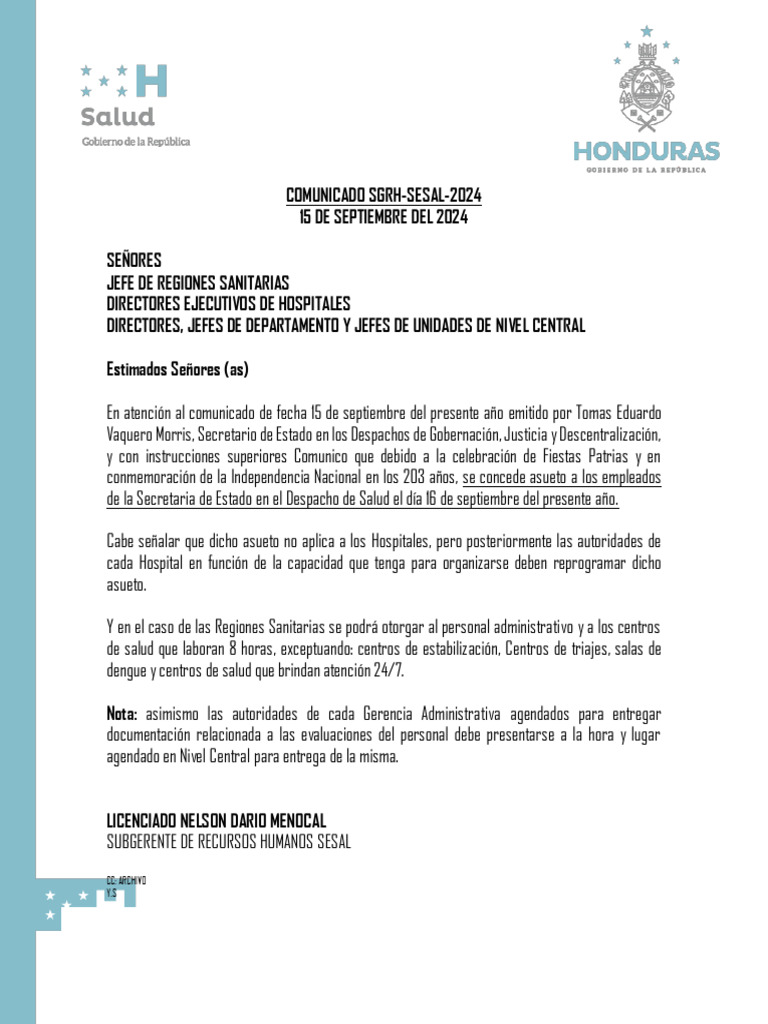 Comunicado 16 de Septiembre Asueto | PDF | Finanzas y dinero