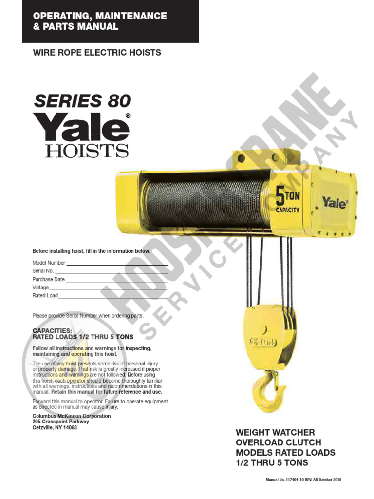 Yale - Y80 - Series - Electric - WR - Hoist 2018 October 117404 10 Rev ...