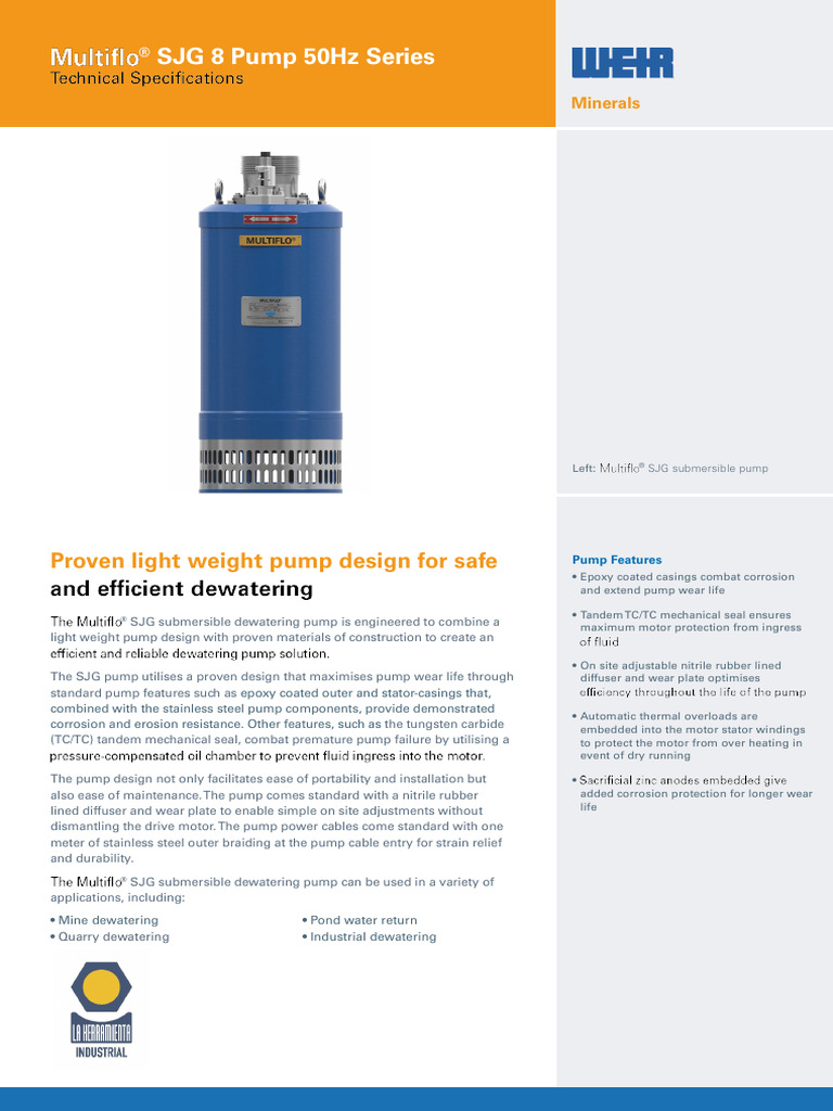 POMPE Multiflo SJG 8 Pump 50hz Spec Sheet | PDF