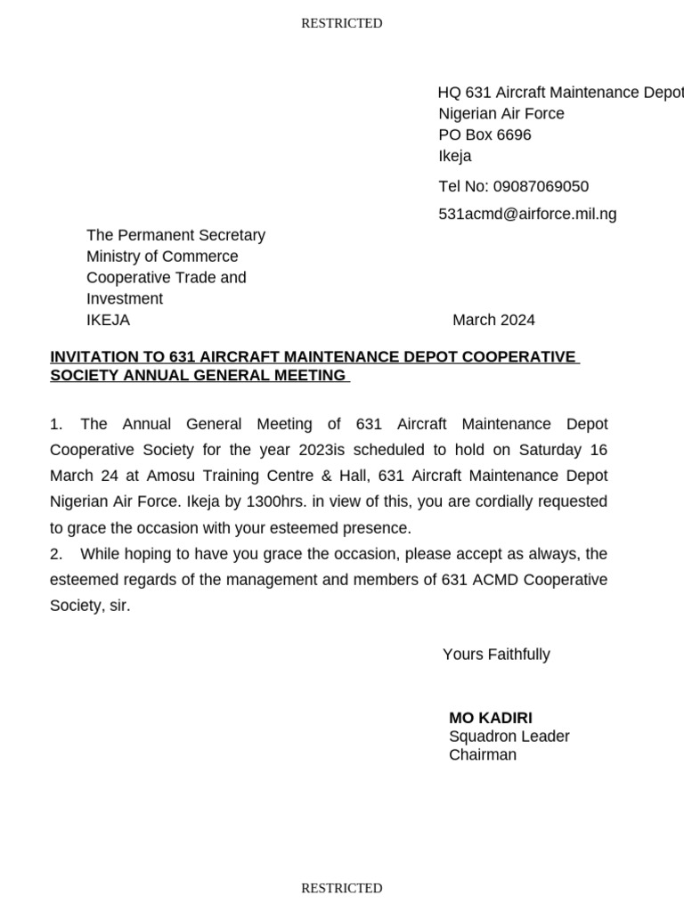 631 Aircraft Maintenance Depot AGM Invite | PDF