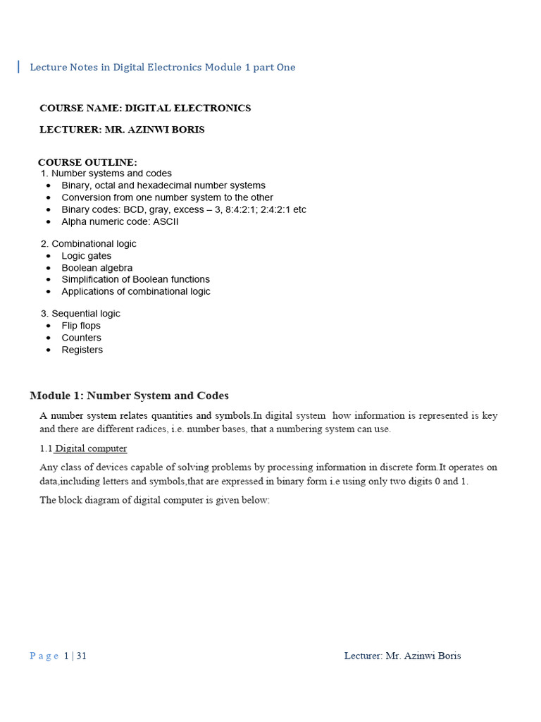 Digital Electronics - Module One Part One | PDF | Subtraction ...