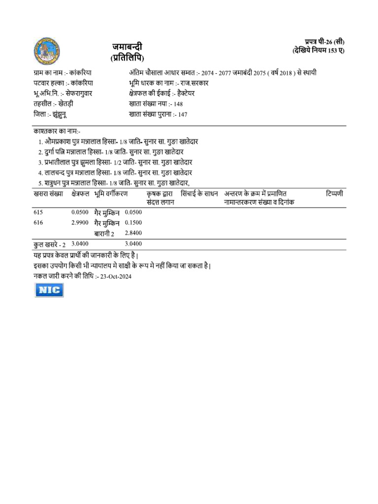 Sunari Jamabandi 1 | PDF