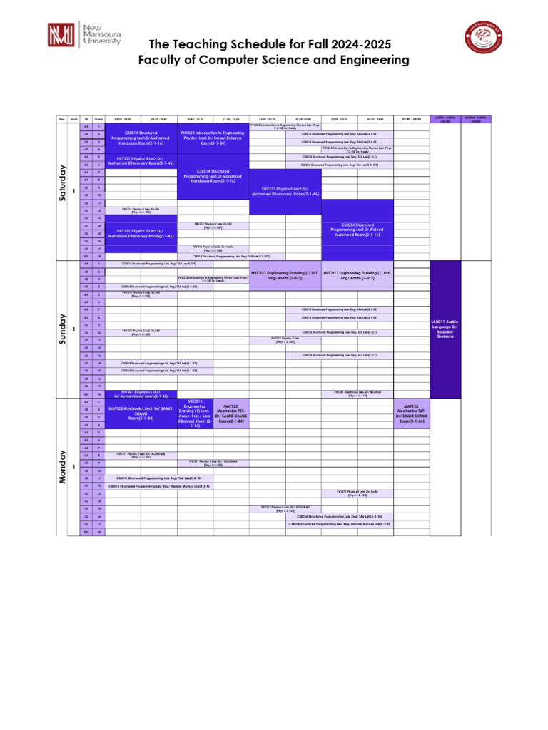 CSE Schedule LEVEL1 Fall 2024-2025 | PDF | Science