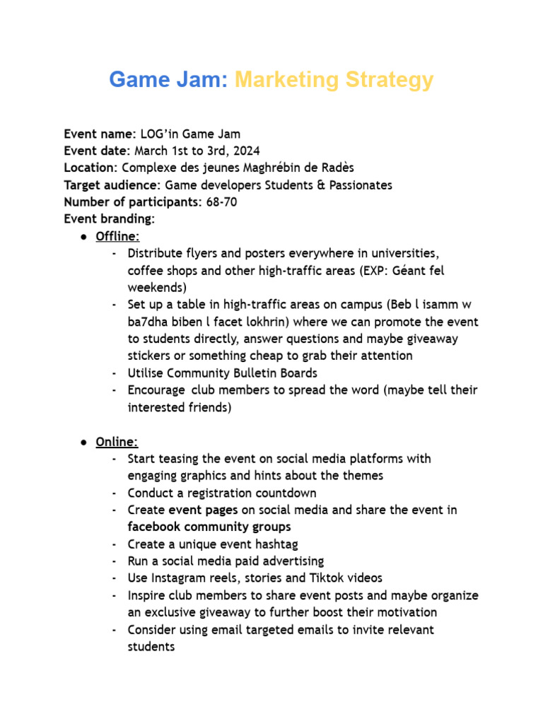 Game Jam - Marketing Strategy | PDF | Entertainment | Human Communication