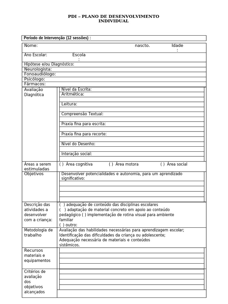 PDI: Desenvolvimento Infantil e Metas | PDF