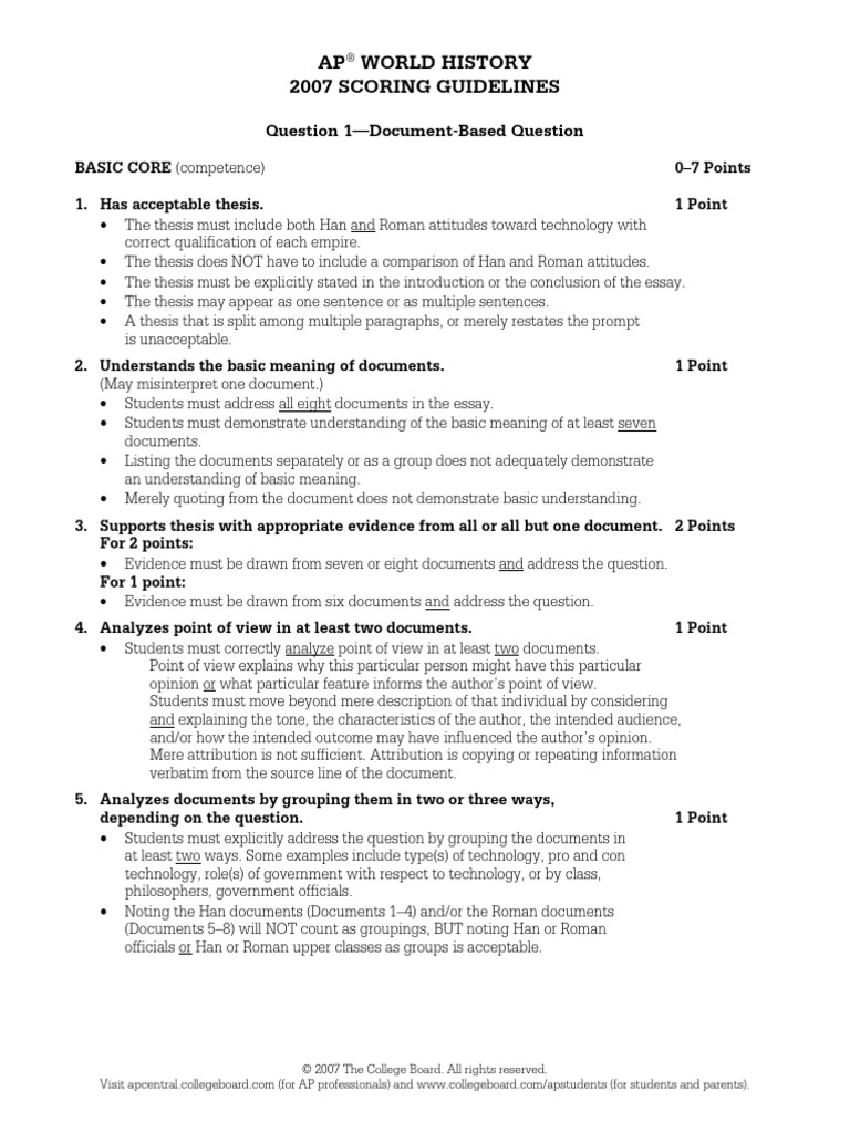 Ap07 - Worldhistory - q1 DBQ SCORING GUIDE | PDF | Essays | Thesis