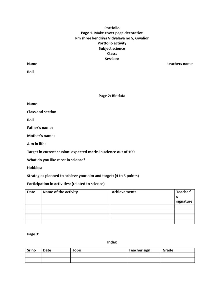 Portfolio Activity Page Design | PDF