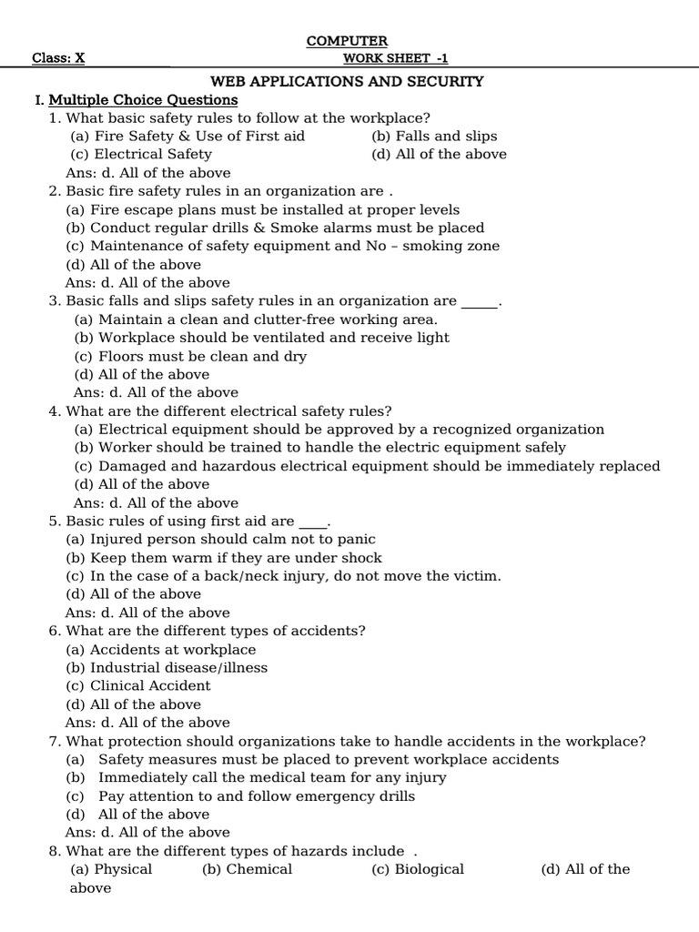 CLASS - 10 - Computer - WS - 1 (Web Applications) | PDF | Hazards | Fire Safety
