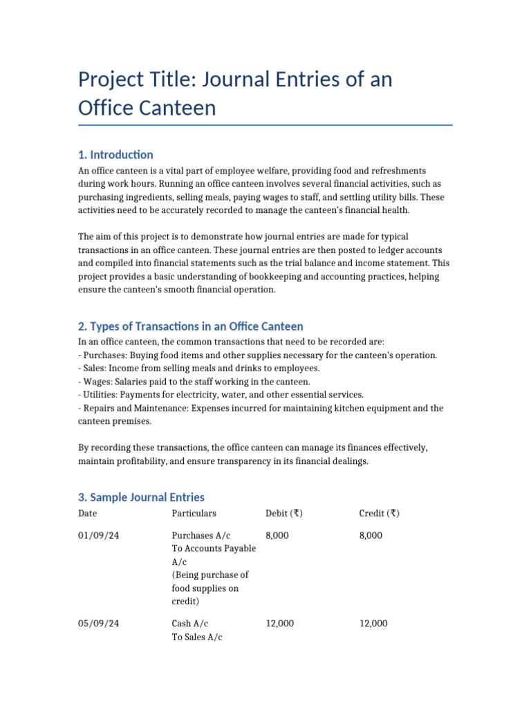 Office Canteen Journal Entries Guide | PDF | Debits And Credits | Expense