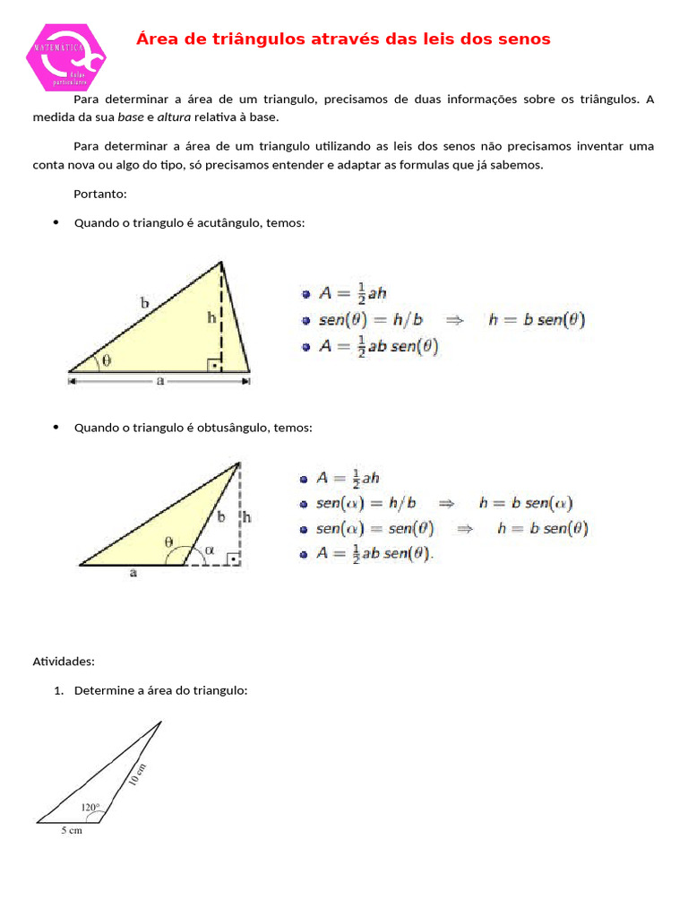 area-do-triangulo-lei-dos-senos | PDF