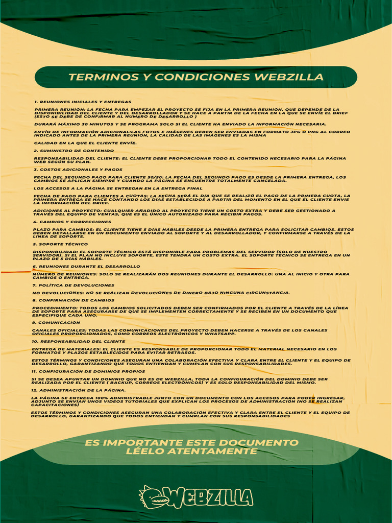 Políticas, Términos y Condiciones Webzilla | PDF | Soporte técnico | Informática
