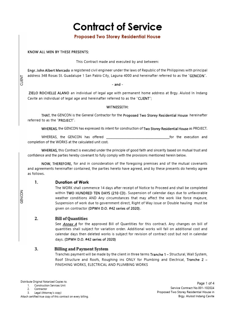 Service Contract for Residential House | PDF | Indemnity | Business Law