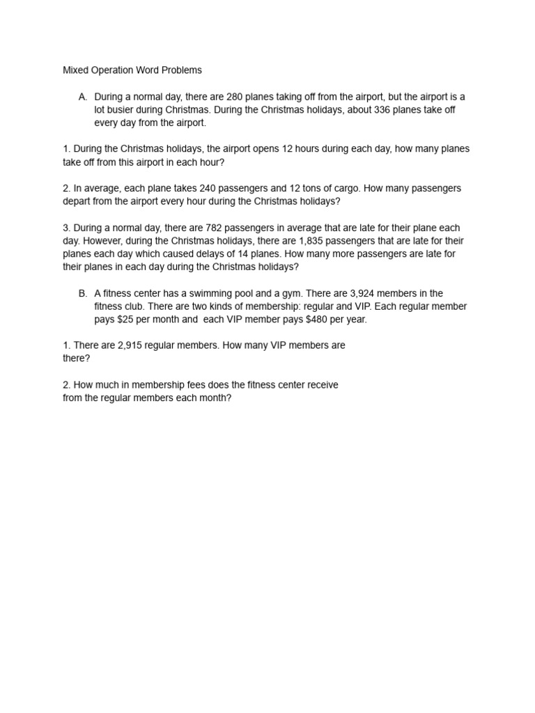 Mixed Operation Word Problems-1 | PDF