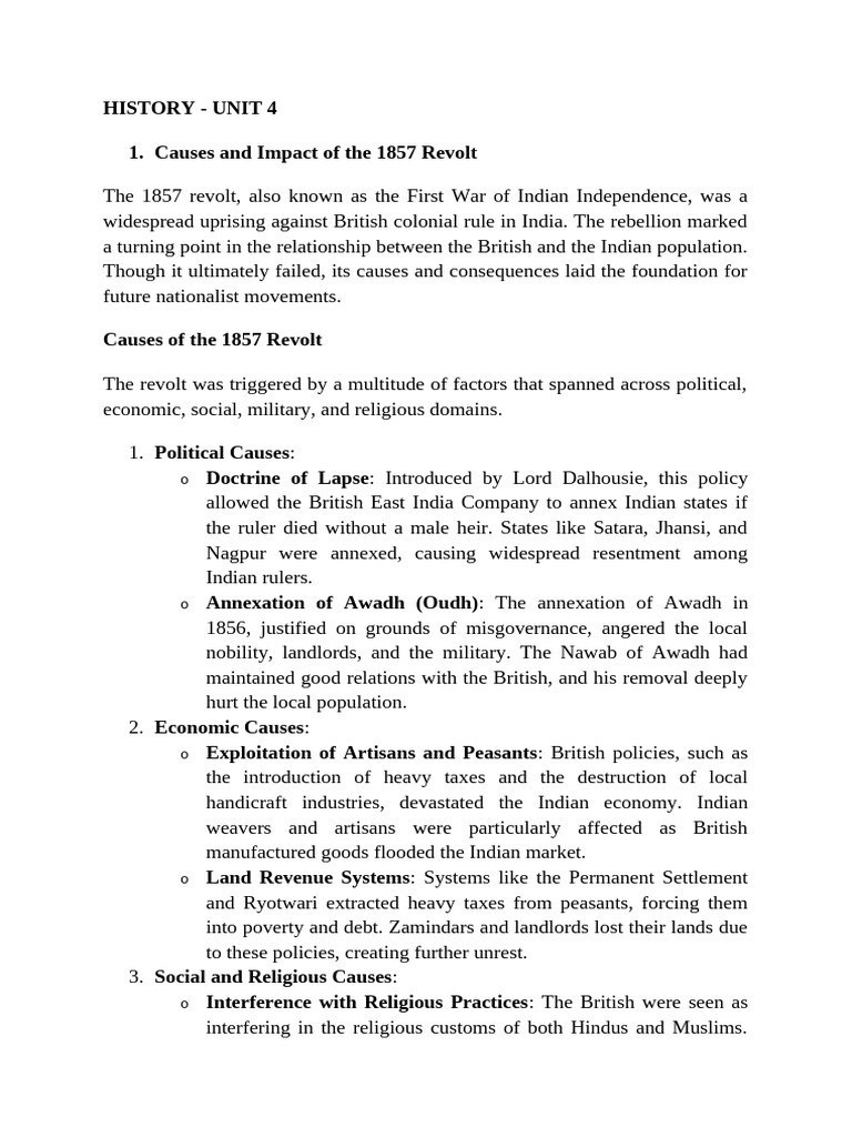 HISTORY UNIT 4 | PDF | Dalit | Indian Rebellion Of 1857
