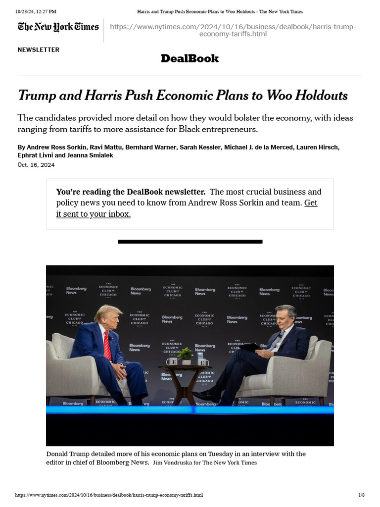 Harris and Trump Push Economic Plans To Woo Holdouts - The New York ...