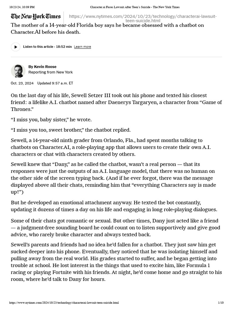 Character - Ai Faces Lawsuit After Teen's Suicide - The New York Times ...