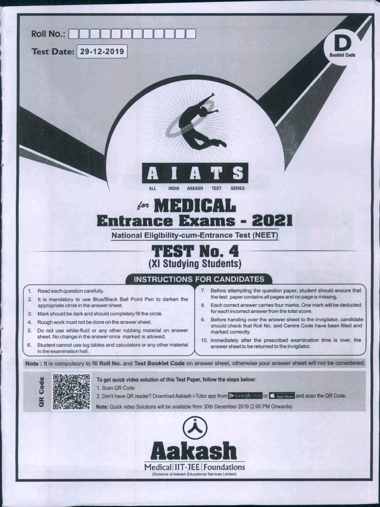 AIATS-04 - TYM - XI - 29-12-2019 - Code - D | PDF