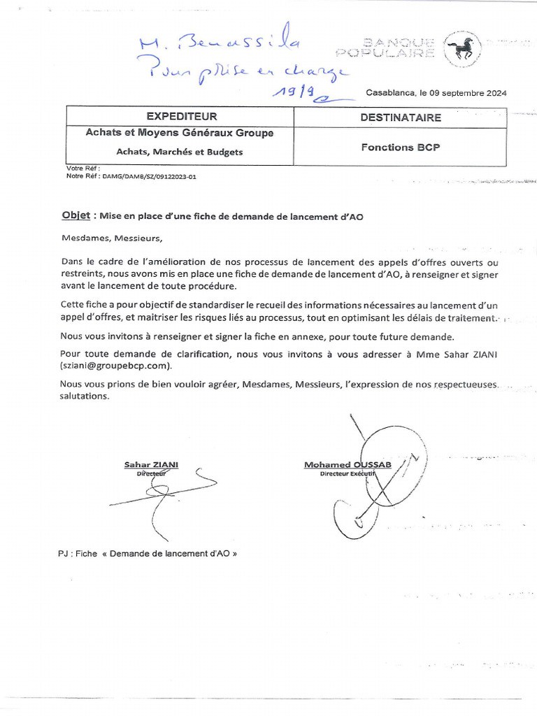 Fiche - Demande Lancement AO | PDF