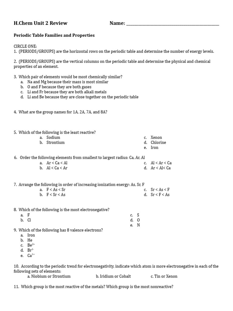 Periodic Table & Electron Configurations Review | PDF | Periodic Table ...