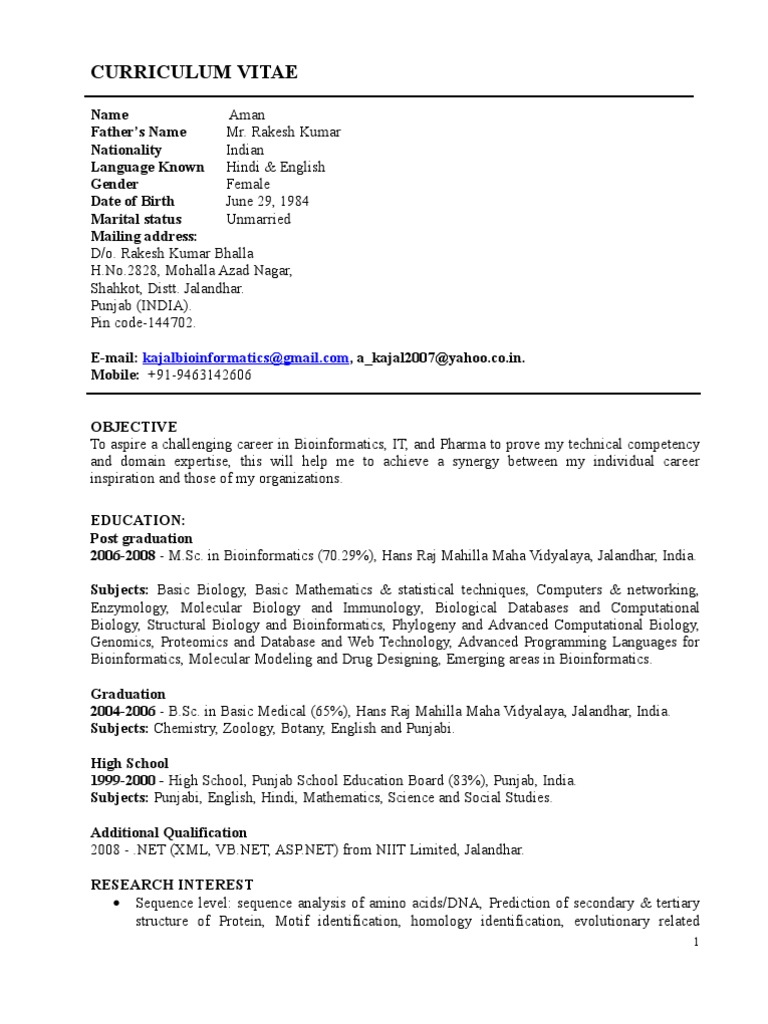 Curriculum Vitae | PDF | Bioinformatics | Systems Biology
