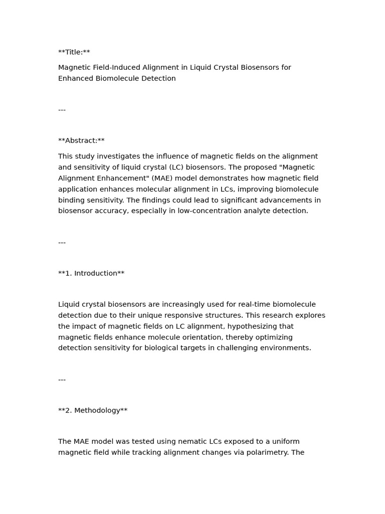Magnetic Field-Induced Alignment in Liquid Crystal Biosensors For Enhanced Biomolecule Detection ...