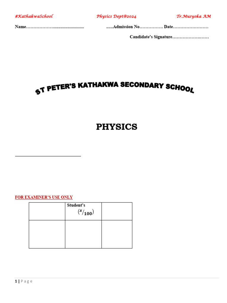 Physics Form 1 Mid Term 1 2024 | PDF | International System Of Units | Density