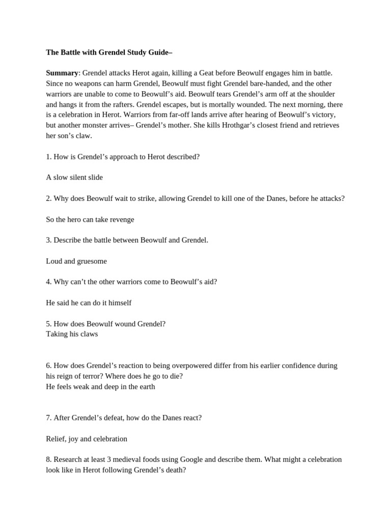 Work The Battle With Grendel SG | PDF