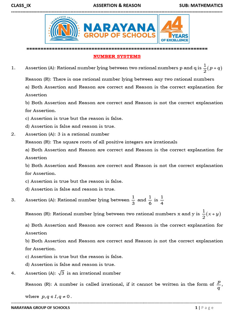 04 Cbse Class Ix Assertion Reasoning Questions Chapter Wise Pdf Cartesian Coordinate System