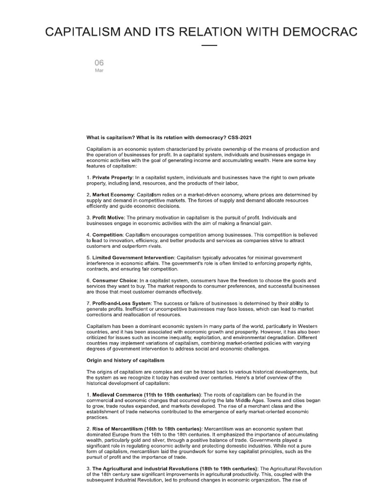 Capitalism Origion Feature and Democracy | PDF