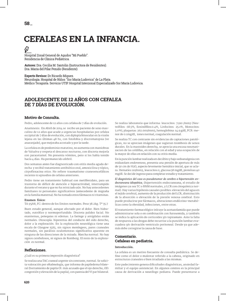 Cefalea en adolescentes: diagnóstico y tratamiento | PDF | Dolor de ...