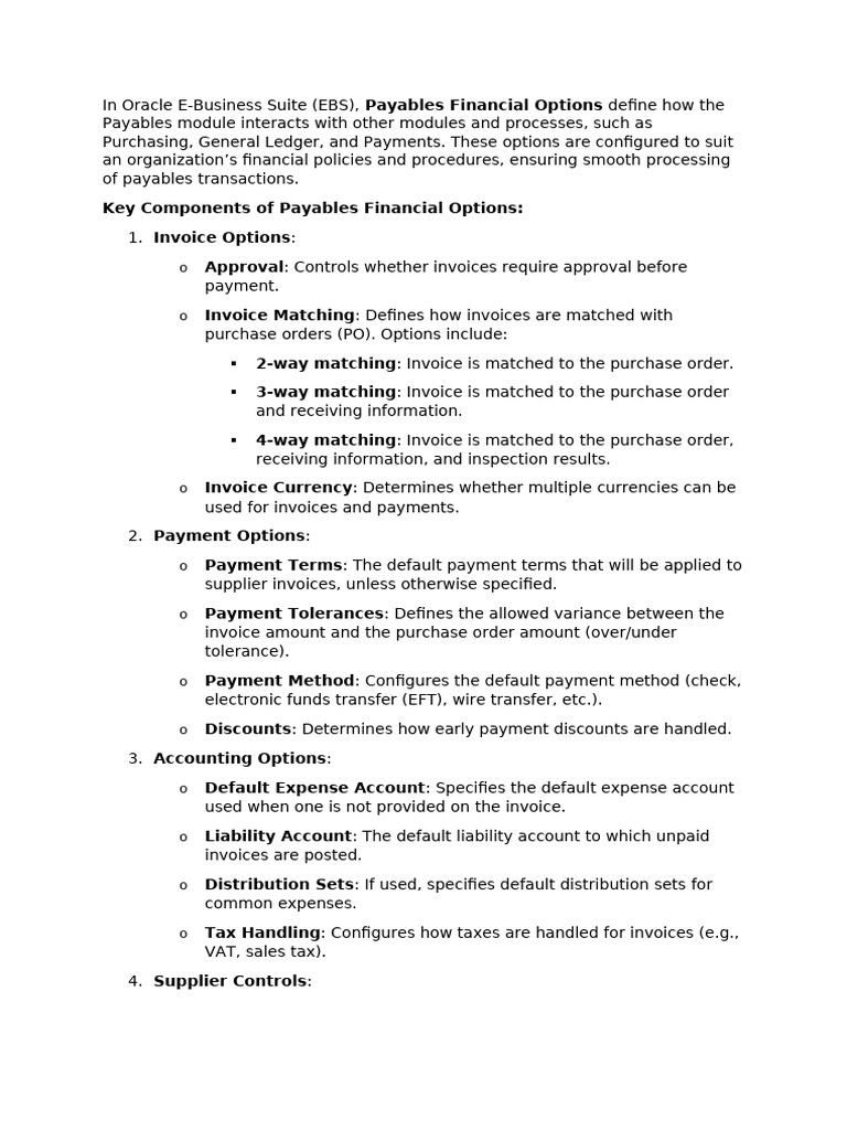 Oracle Payables - Financial Options | PDF | Accounts Payable | Invoice