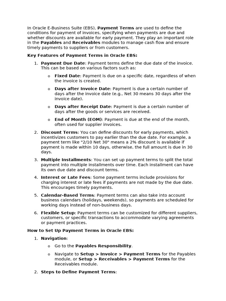 Oracle Payables - Payment Terms | PDF | Accounts Payable | Receipt