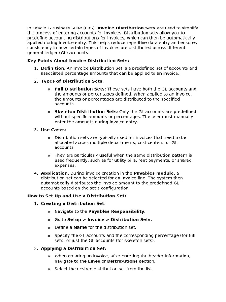Understanding Invoice Distribution Sets | PDF | Accounts Payable ...