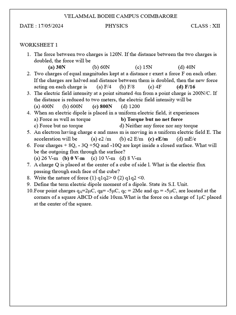 Physics Worksheet 1 | PDF | Science & Mathematics