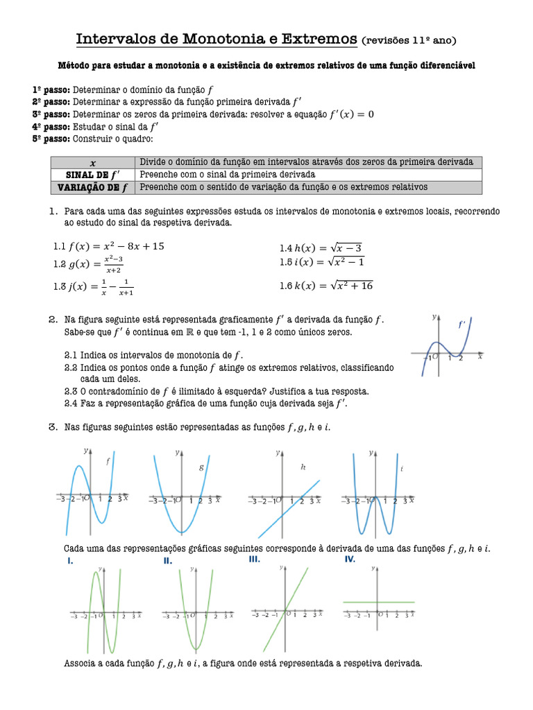 12 - Intervalos de Monotonia e Extremos | PDF | Derivado | Analise matemática