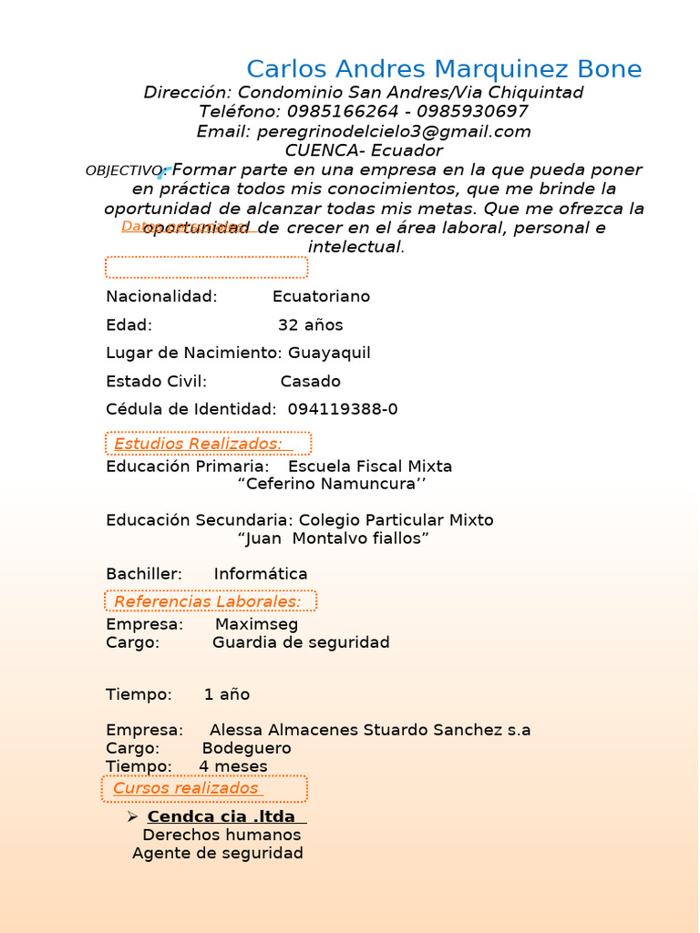Currículum Vitae - Carlos Marquinez | PDF