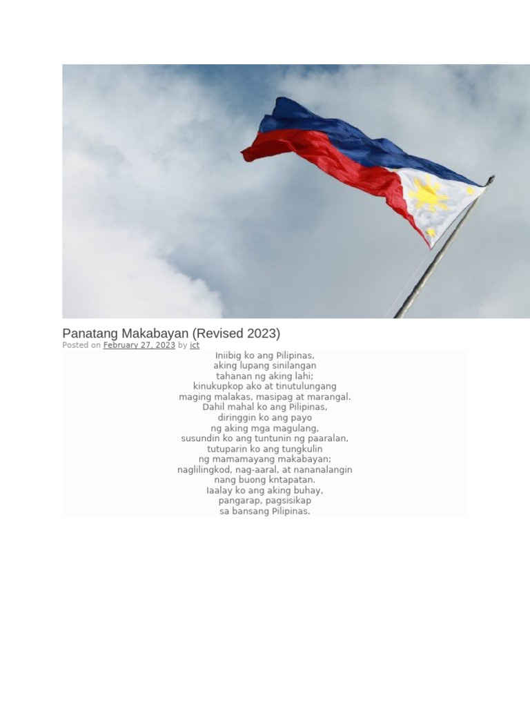Panatang Makabayan (Revised 2023) : February 27, 2023 Ict | PDF