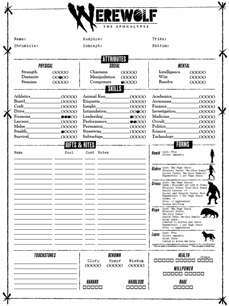 Werewolf_5thEdition_2-Page_Interactive | PDF | Role Playing Games