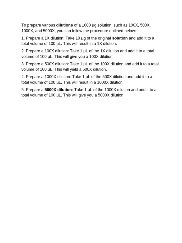 Dilution Preparation Guide: 100X to 5000X | PDF | Wellness