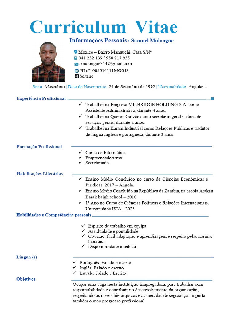 CV Samuel 2024 | PDF | Angola