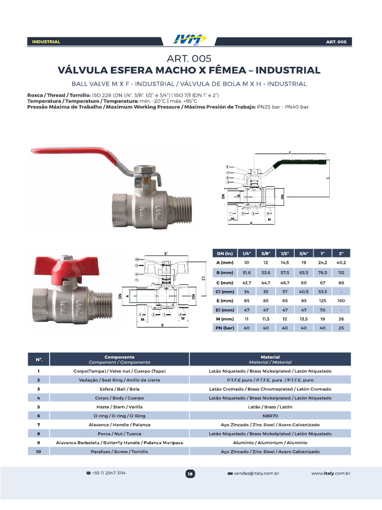 Art 005 Válv Esfera Latão Monobloco MF Alavanca - Borboleta | PDF