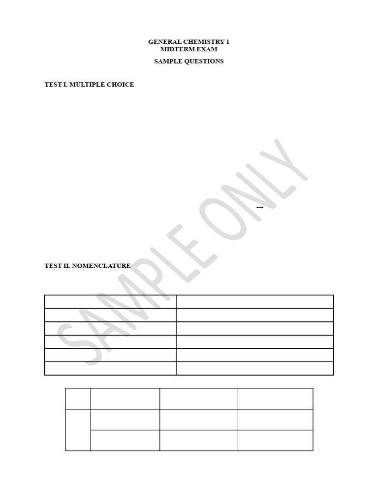 Sample Midterm Exam Questions | PDF | Chemistry | Chemical Substances