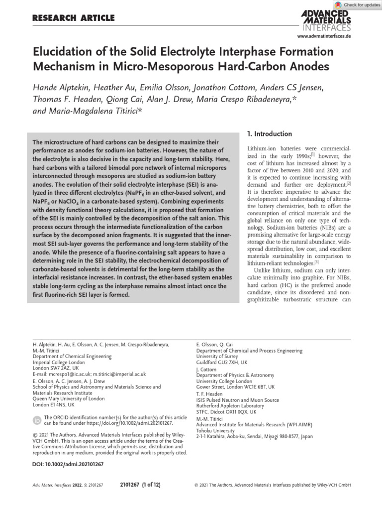 Elucidation of The Solid Electrolyte Interphase Formation Mechanism in Micro Mesoporous Hard ...