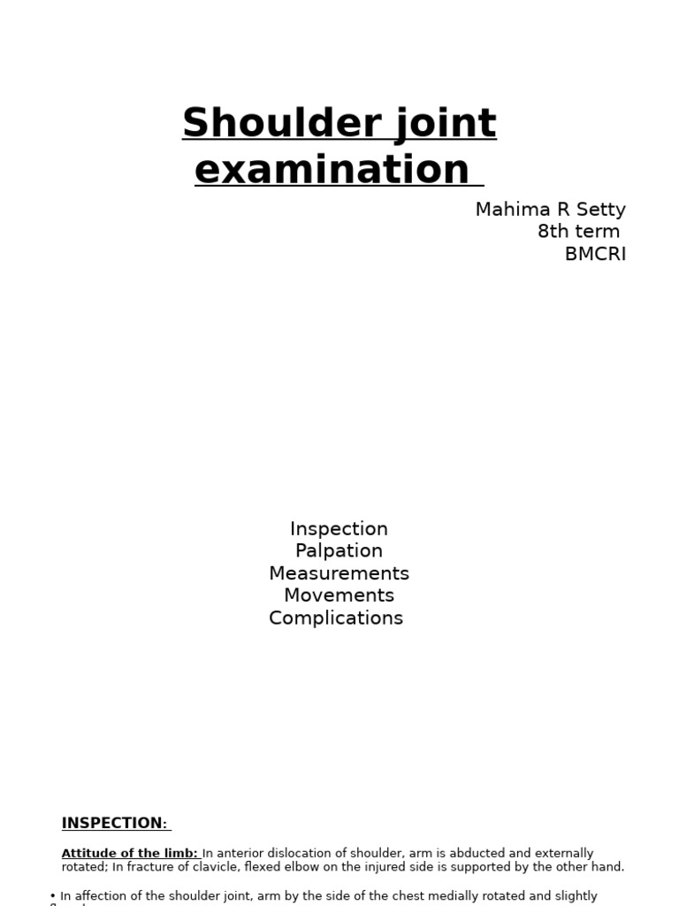 Shoulder Joint Examination | PDF | Shoulder | Elbow